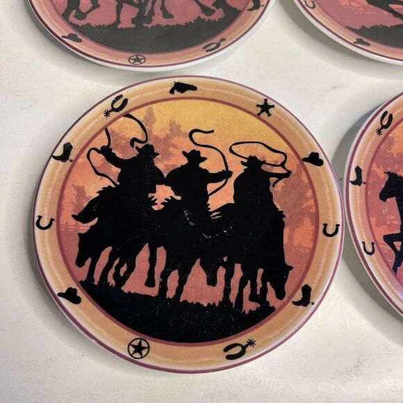 Dining | Rare Set Of 4 Cowboy Western Plates Sam Seo Designs Display ...